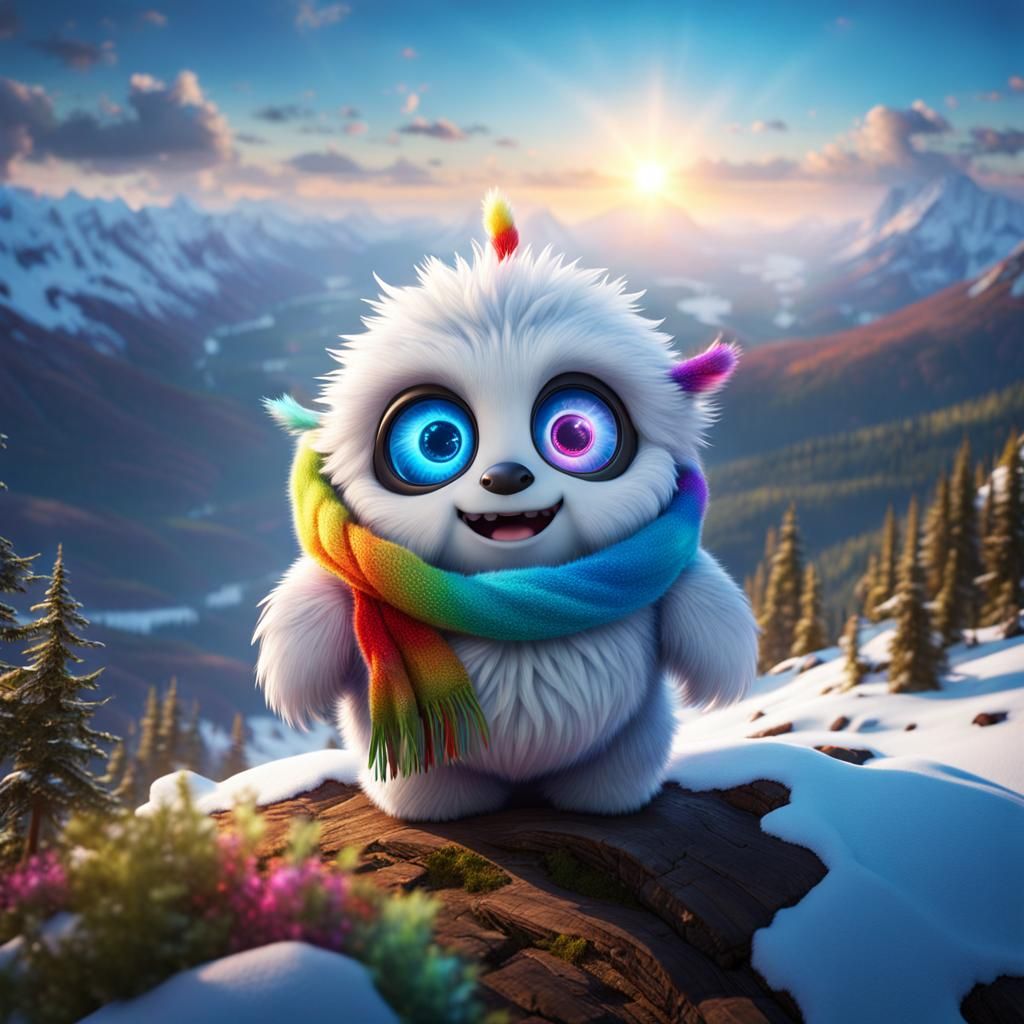 "realistic picture of a happy little baby Abominable Snowman with big ...