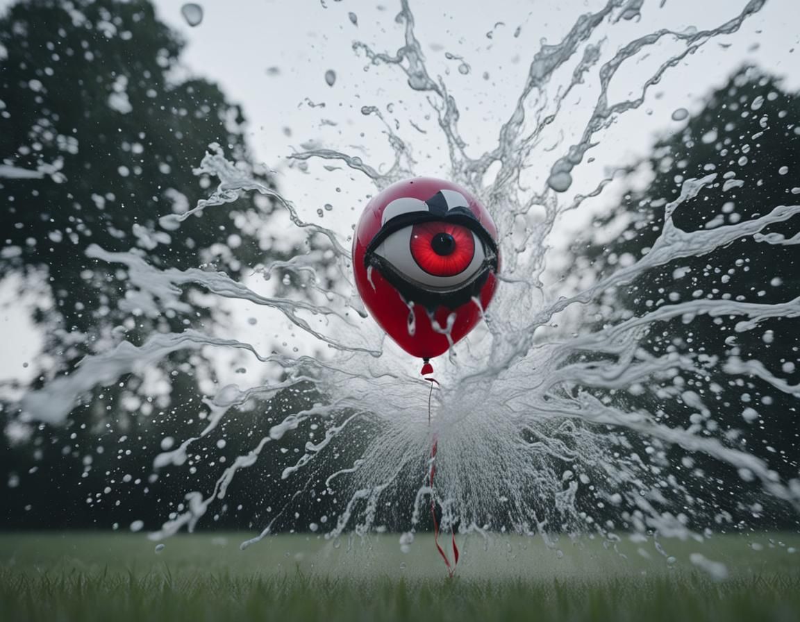 Slow_motion footage of a red balloon full of water bursting from a ...