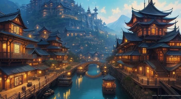 Eastern Fantasy Metropolis - AI Generated Artwork - NightCafe Creator