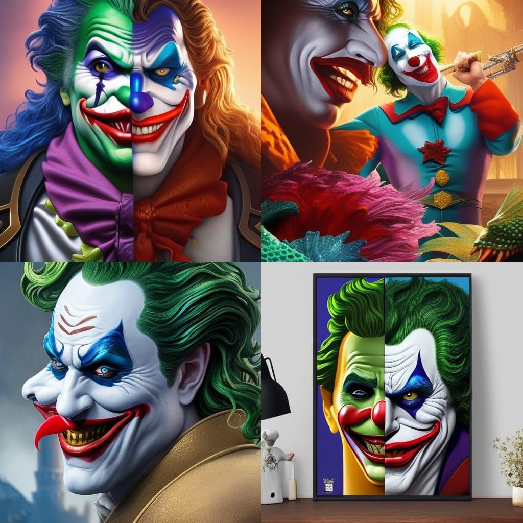 The joker kisses the mermaid Artel in the castle,a highly detailed ...