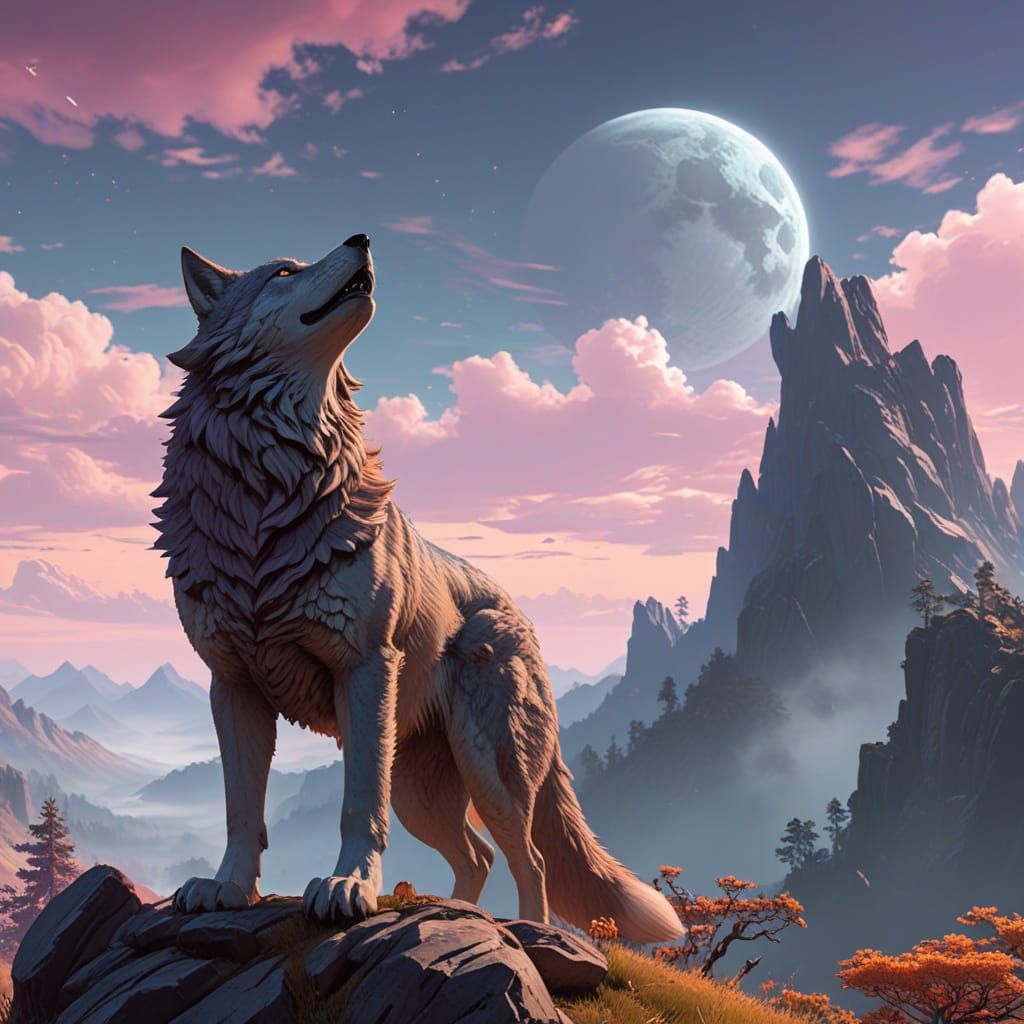 the sky purple & pink i think the moon wink at the wolf 8k resolution ...