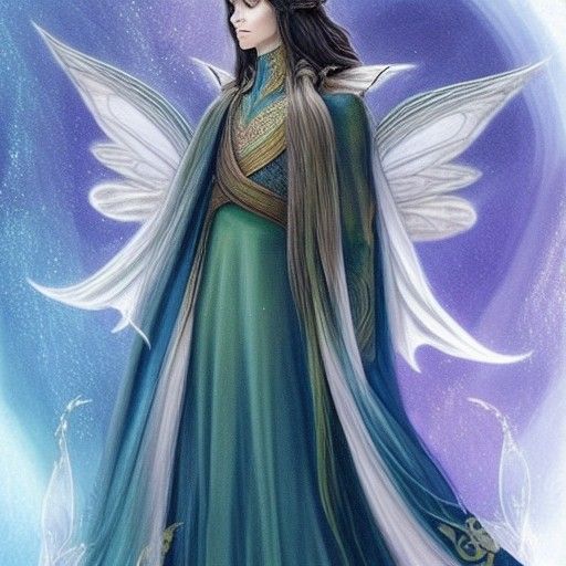 Elven prince with long dark hair and fairy wings hyperdetailed fantasy ...