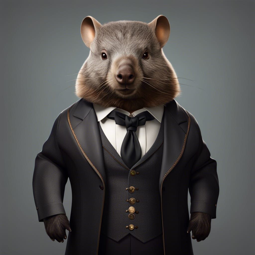 Wombat dressed as a butler, dapper hyperrealism - AI Generated Artwork ...