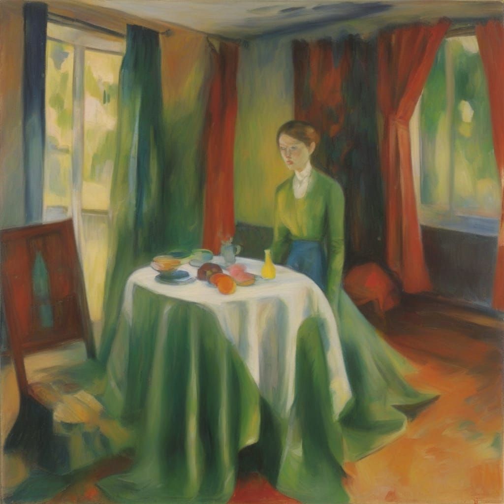 Eerie Expressionist Scene in Sickly Green Glow - AI Art