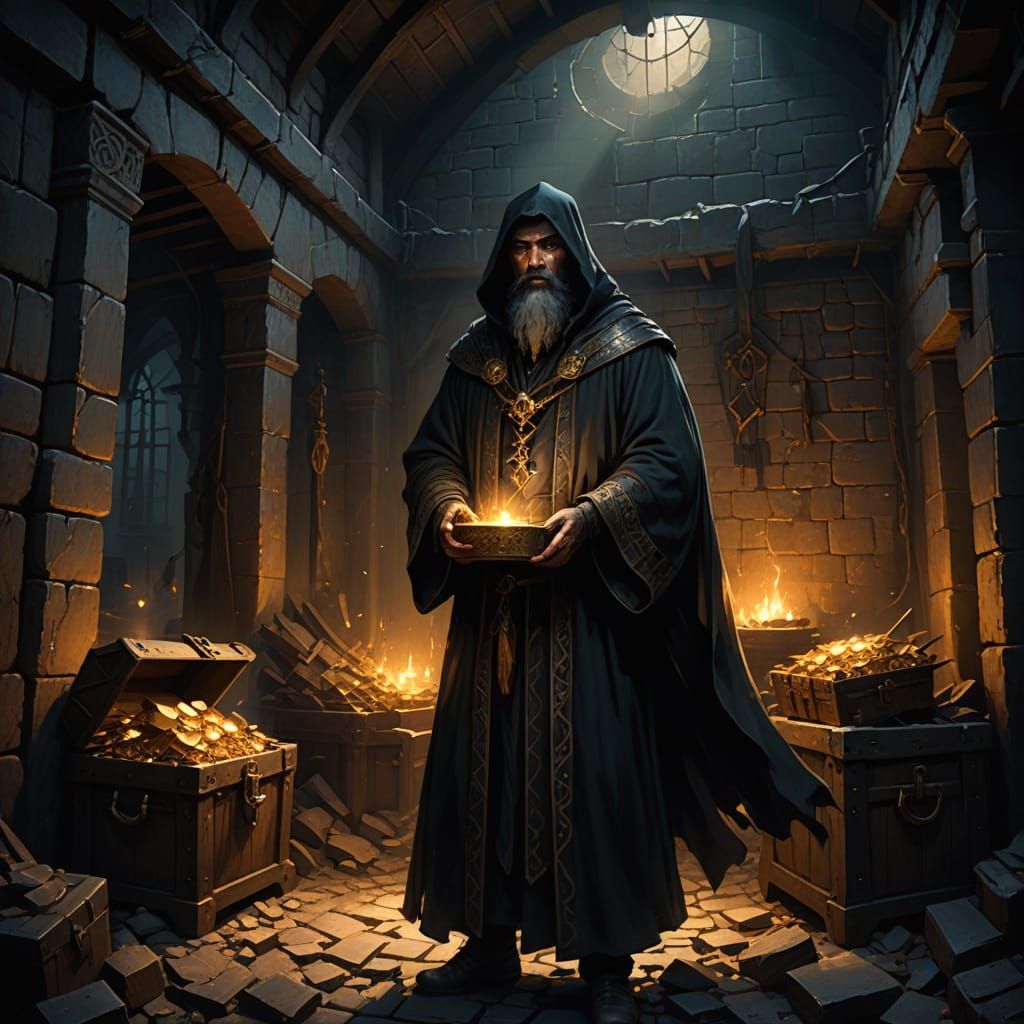 Dark Fantasy Wizard Amidst Ancient Ruins in Moody ... - AI Art