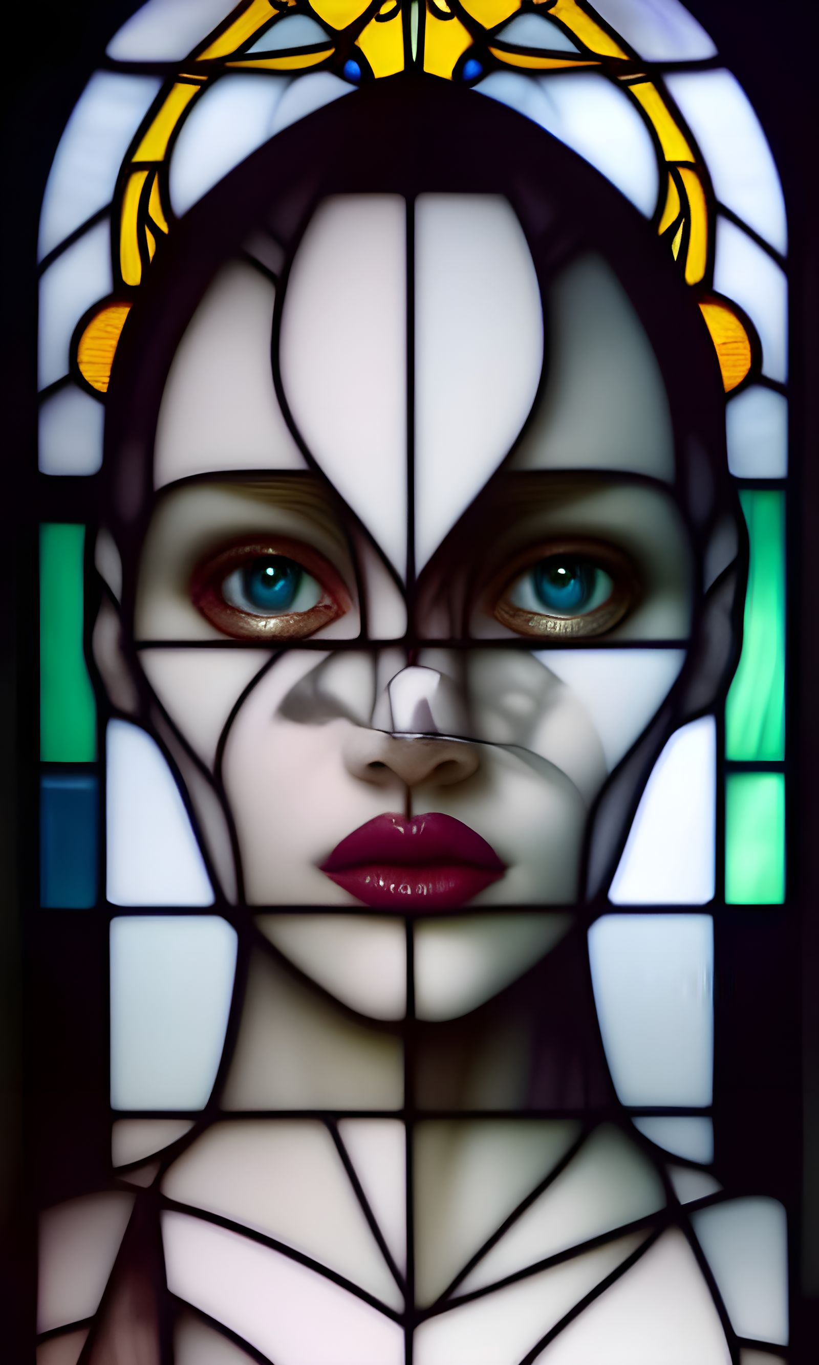 Stained Glass: Biomechanical portrait, female android, white marble ...