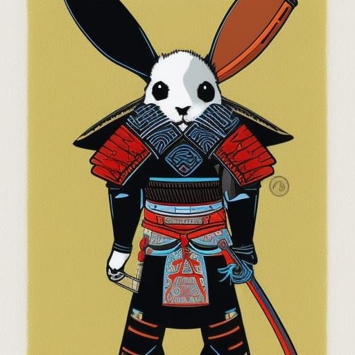 nice samurai rabbit with ears tied l, sword and magnificent samurai ...