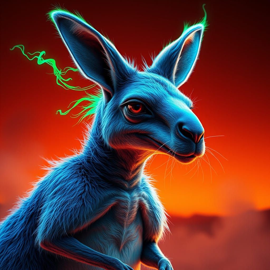 Electric Blue Mutant Kangaroo in Hyper-Real Outbac... - AI Art