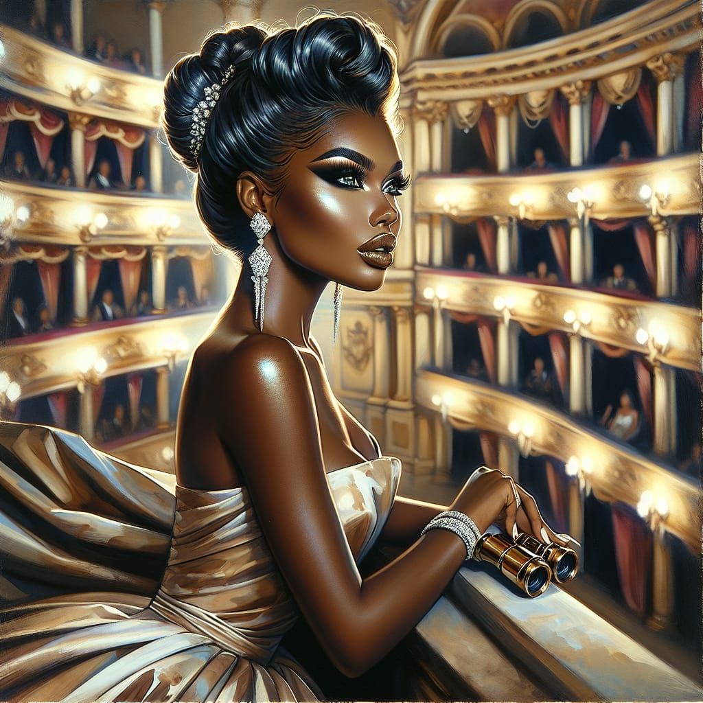 The Opera - Elegant Afro-Latina Woman at the Opera in Acryli...