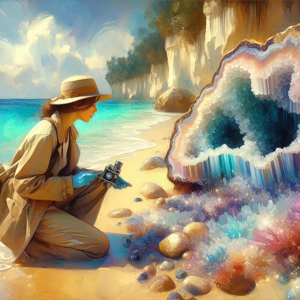 Geologist examining a geode - AI Generated Artwork - NightCafe Creator