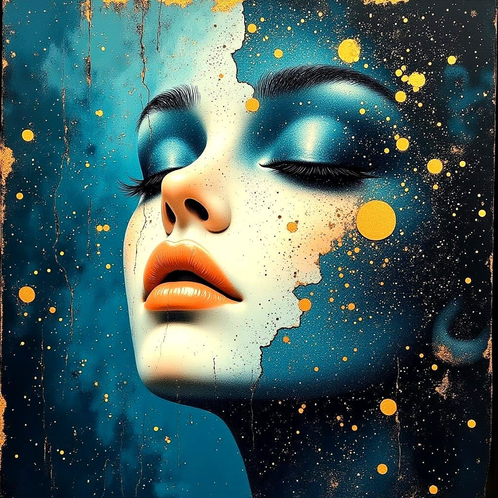 Cosmic Goddess Emerges from Stippled Starlight - AI Art