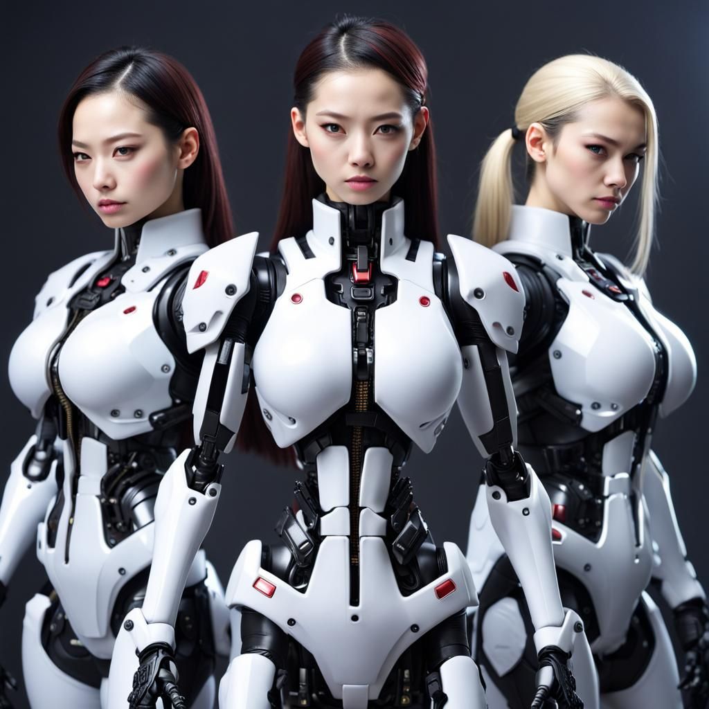 3 Advanced evil but cute female androids special force unit - AI ...