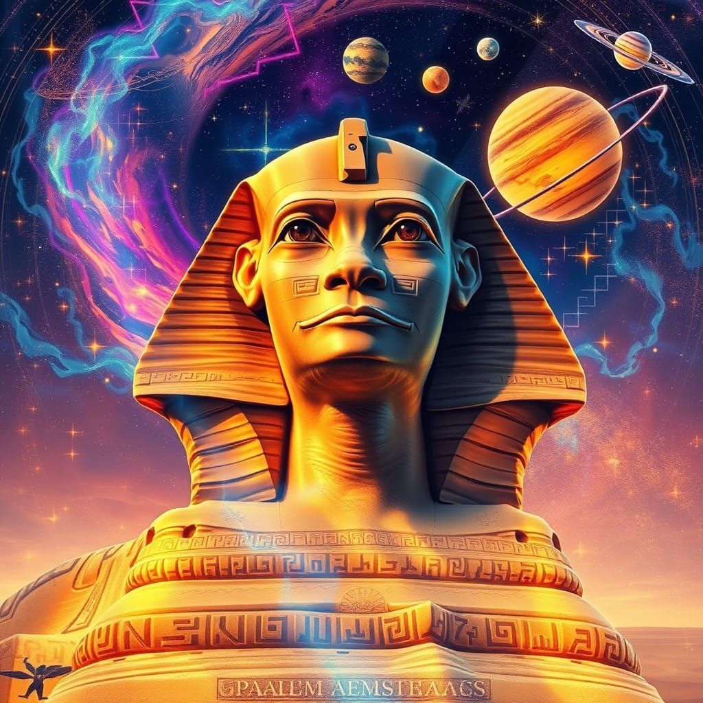 Sphinx Face - Sphinx Face in Vibrant Cosmic Realism