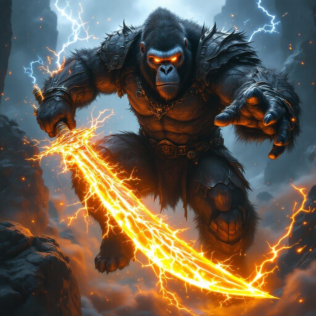 A towering figure humanoid gorilla envisioned as a... - AI Art