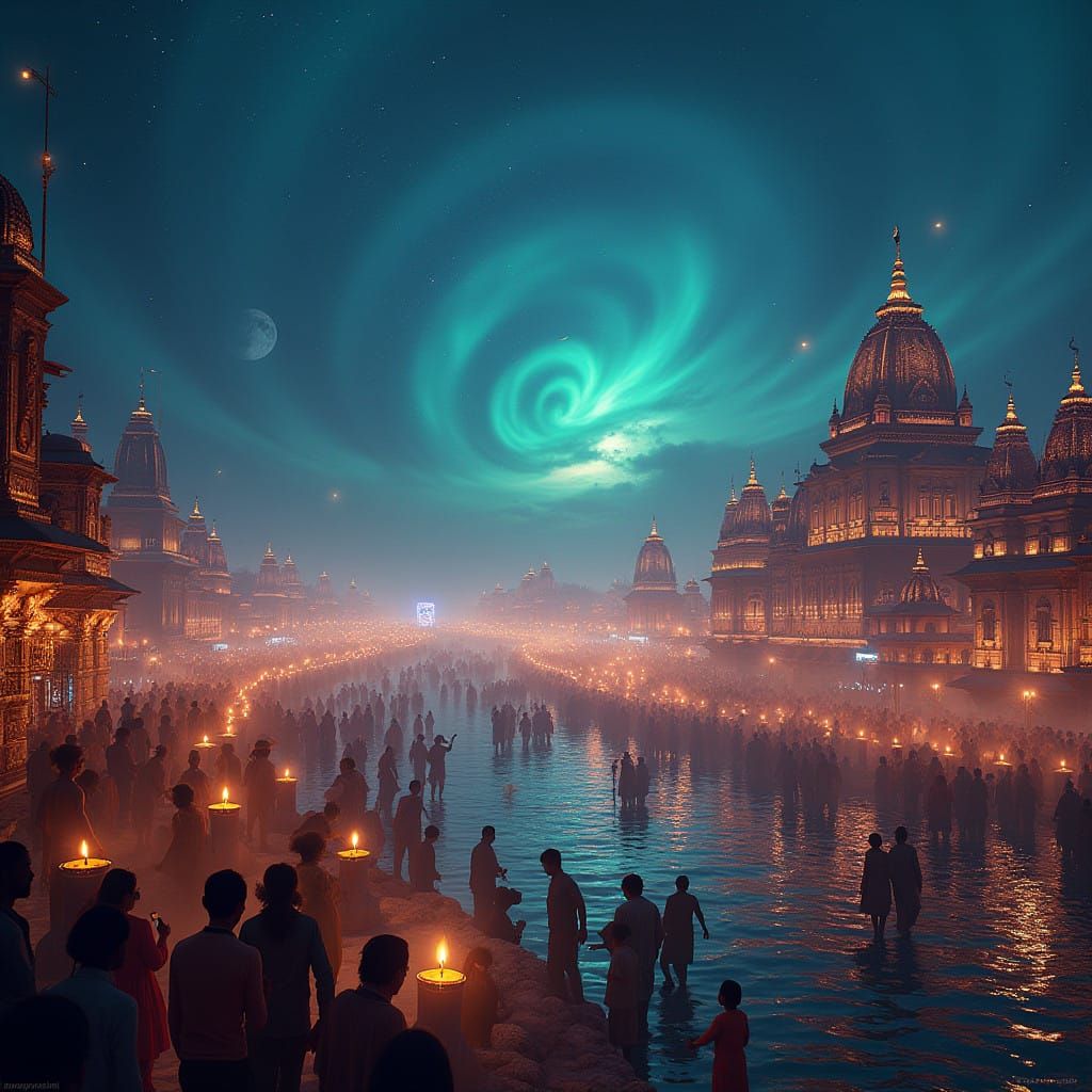 Mystical Kumbh Mela Night Festival - AI Art