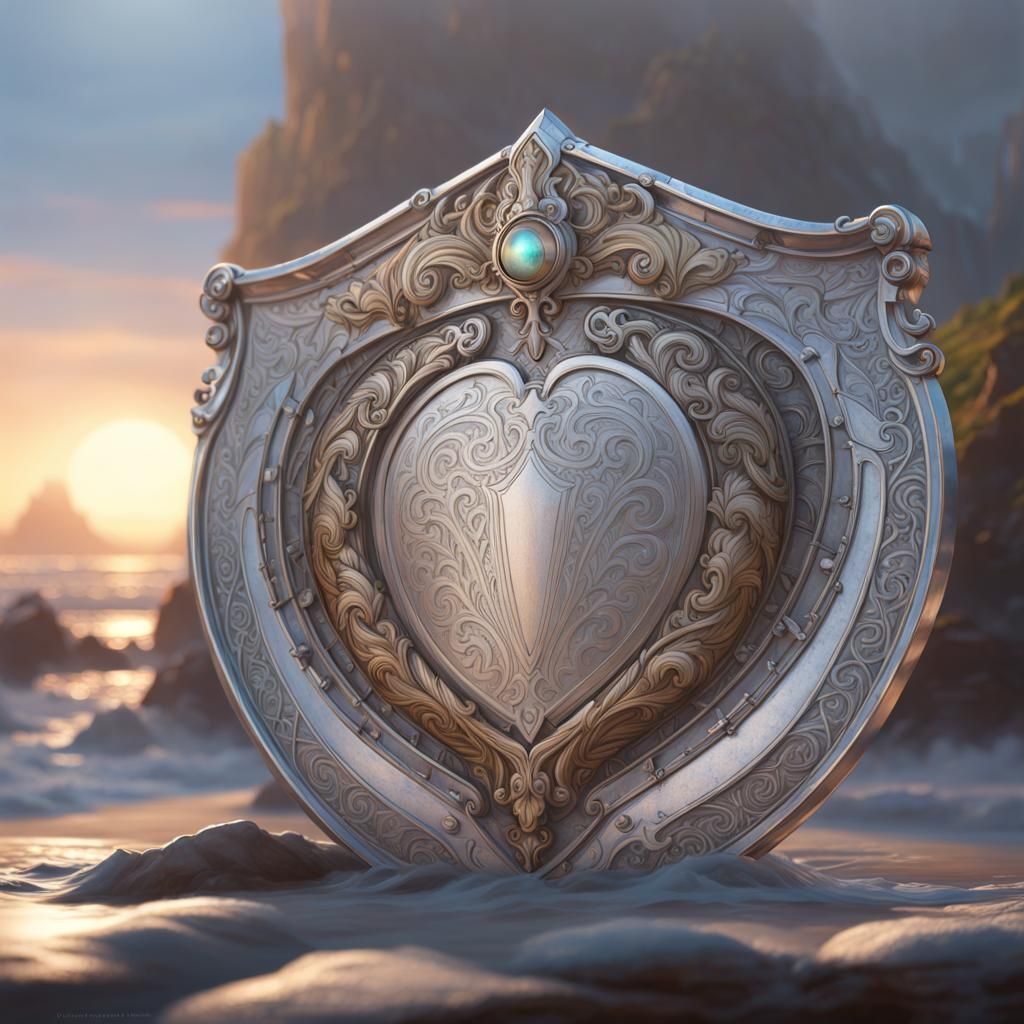 Silver shield made of silver light at dawn watercolors 8k resolution ...