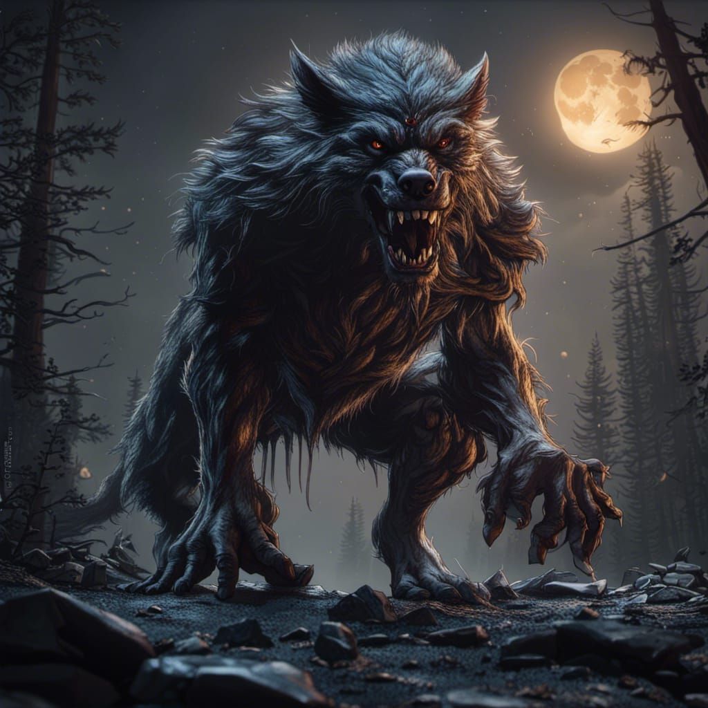 Scary werewolf by night detailed matte painting, deep color ...