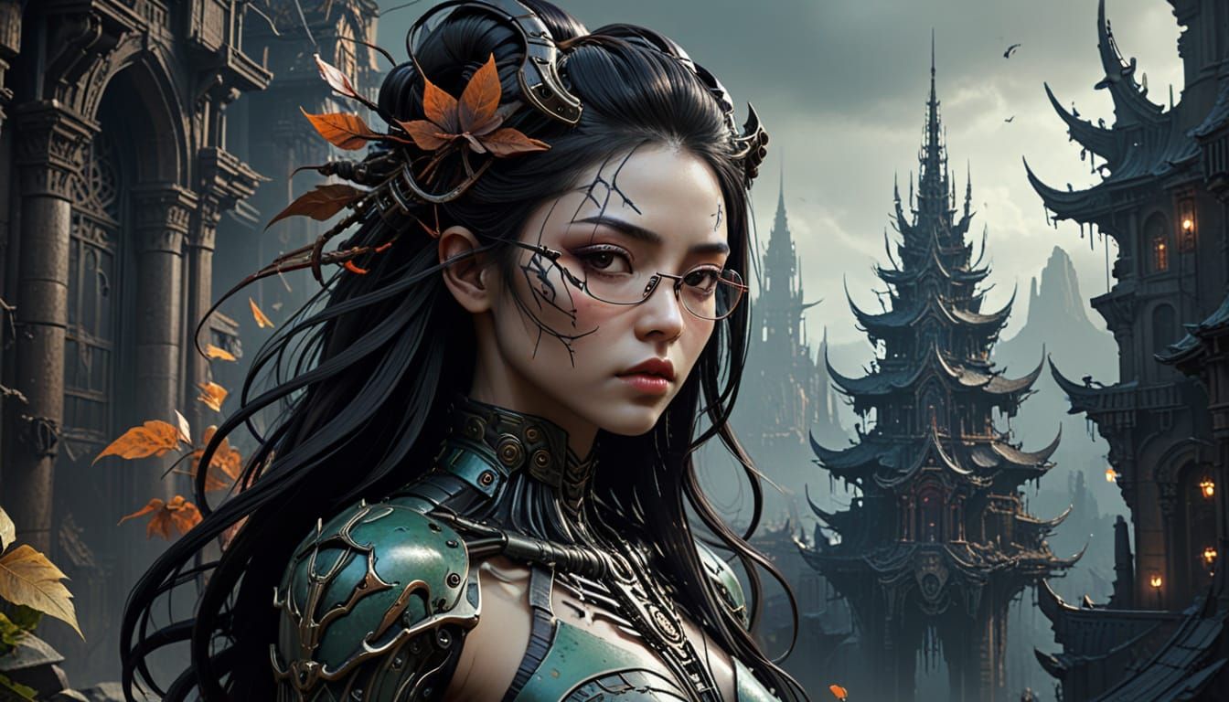 Cyborg Geisha in a Gothic Metropolis - AI Art