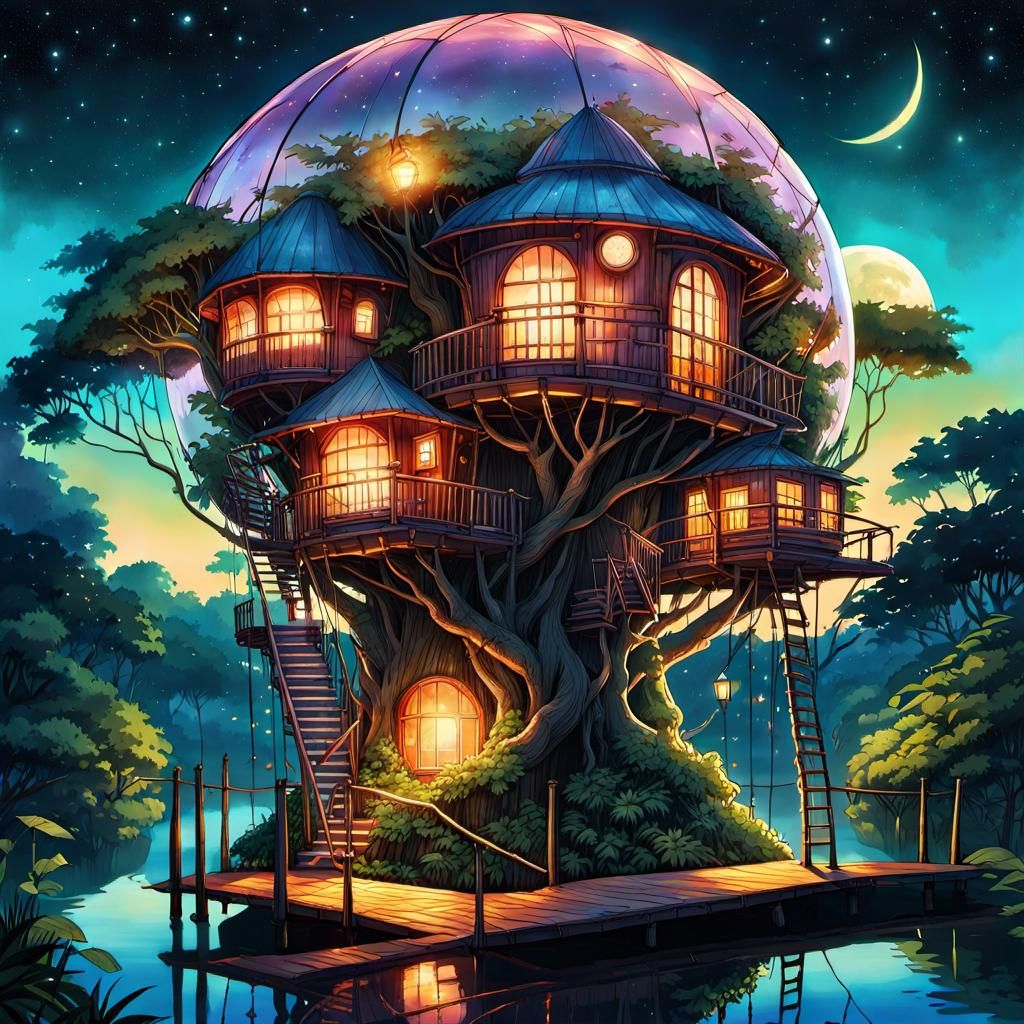 Treehouses - 11 - AI Generated Artwork - NightCafe Creator