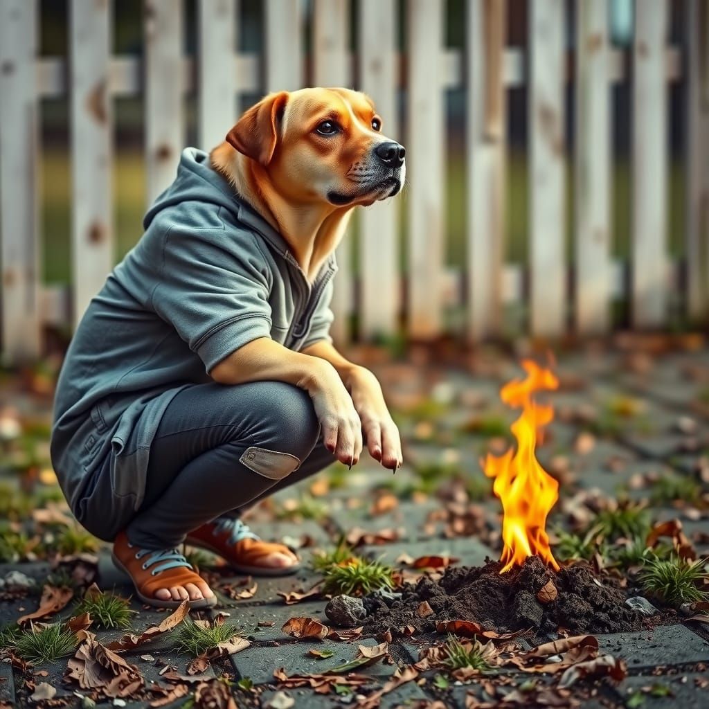 squatting Dog - Canine Squatting in Mid-Defecation