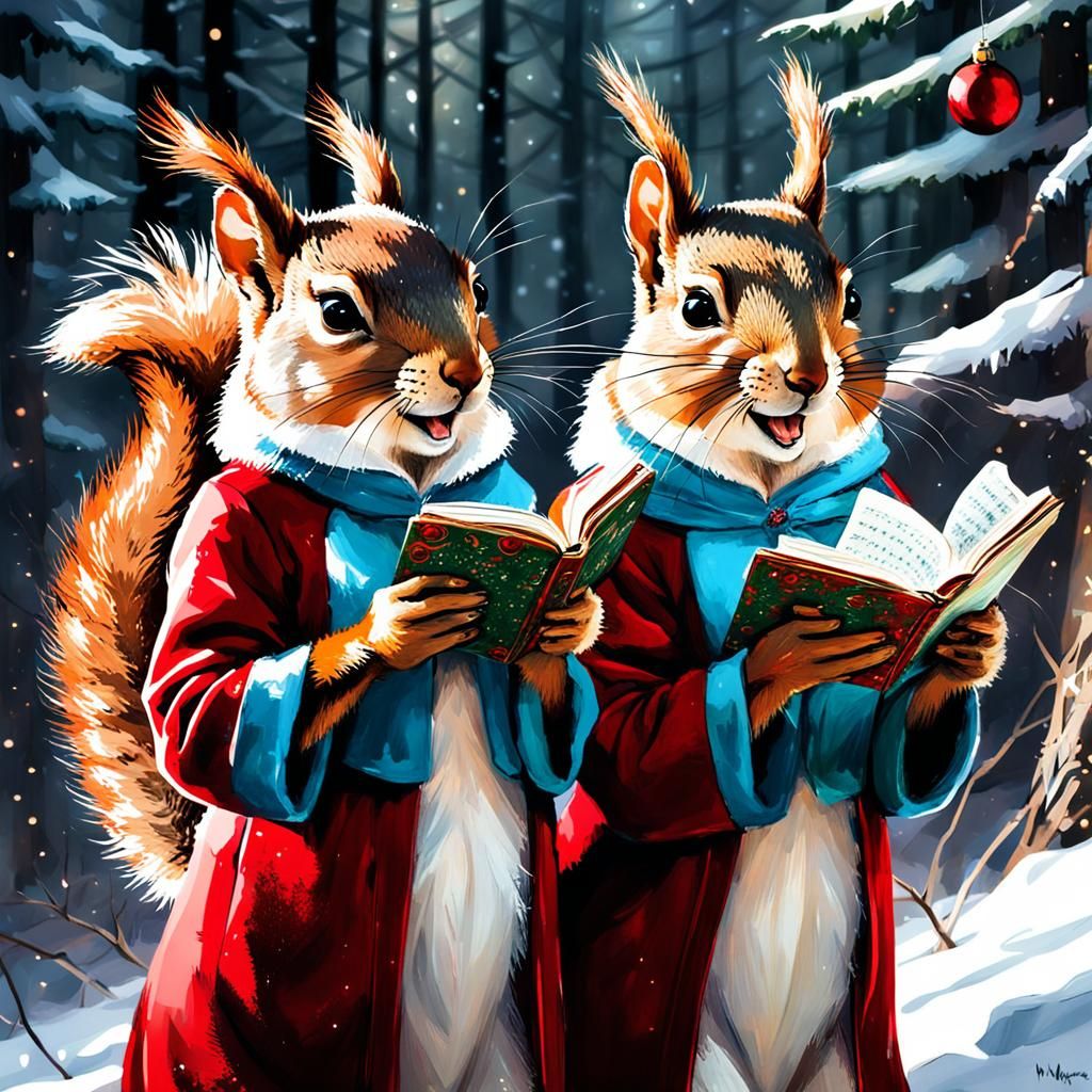 Squirrels Christmas Carolers - AI Generated Artwork - NightCafe Creator