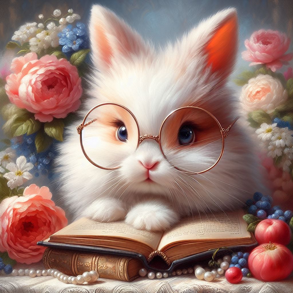 Fluffy bunny with a book - AI Generated Artwork - NightCafe Creator