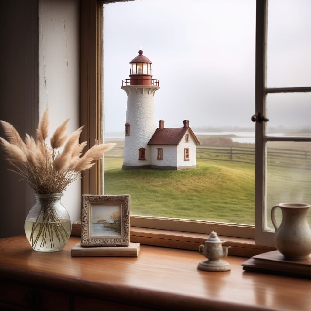 CGI Lighthouse Scenery - Whimsical Watercolor Lighthouse Sce...
