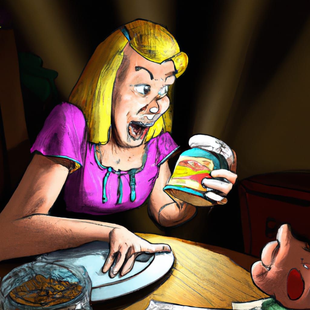 Becca eats an entire jar of mayonnaise and pays dearly for it, dynamic lighting intricately ...