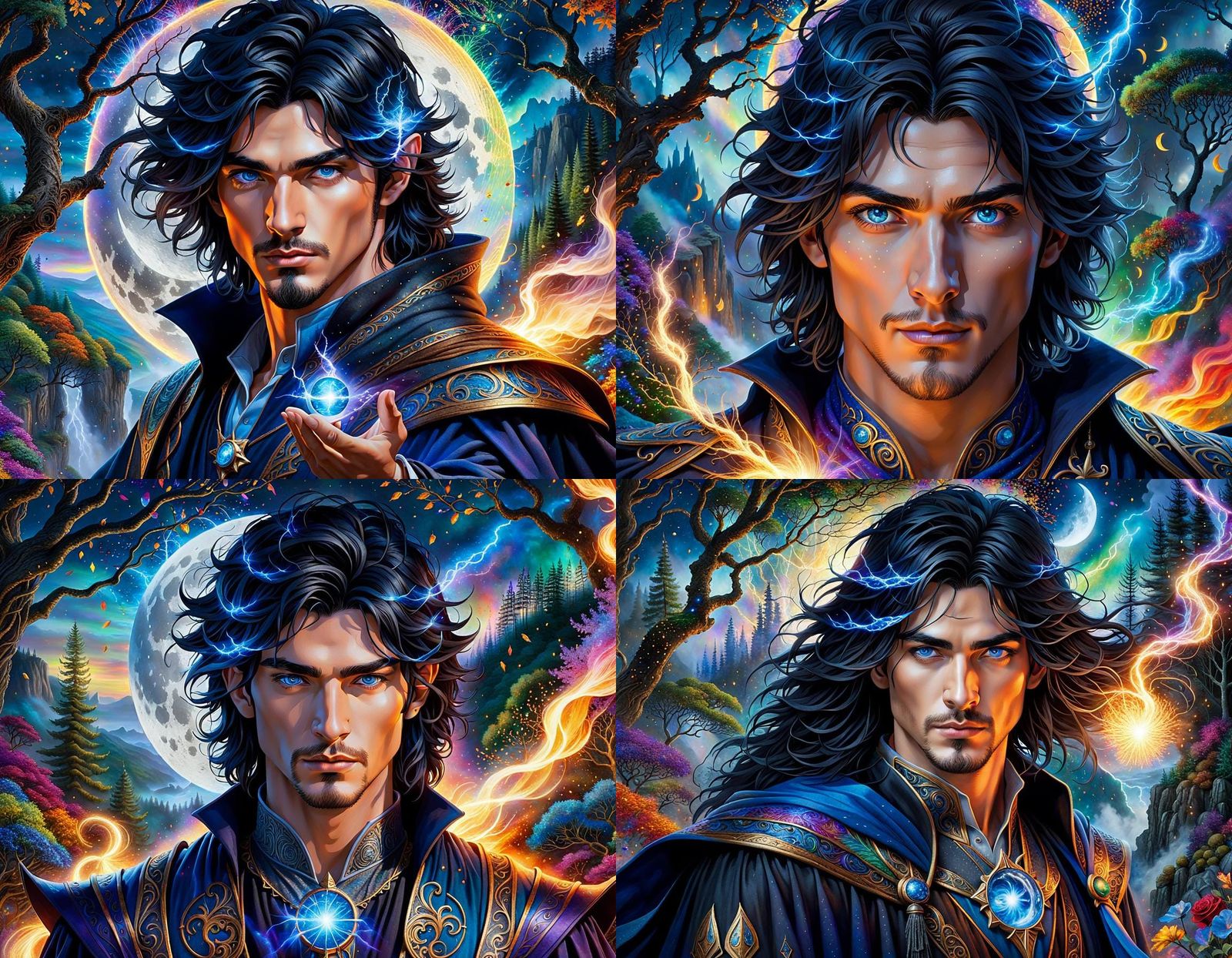 Very Closeup head and shoulders portrait of a handsome young wizard ...