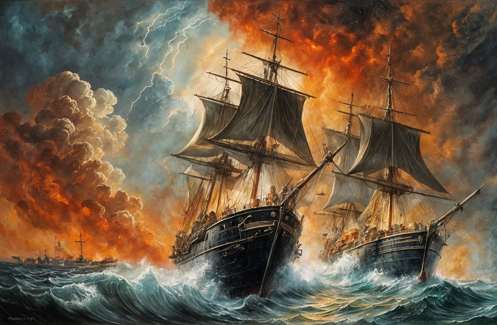 Battle between two Victorian war ship