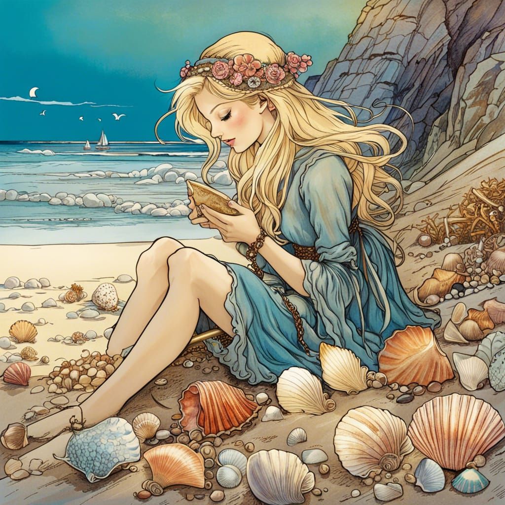 A Seaside Trip to Gather Shells - AI Generated Artwork - NightCafe Creator