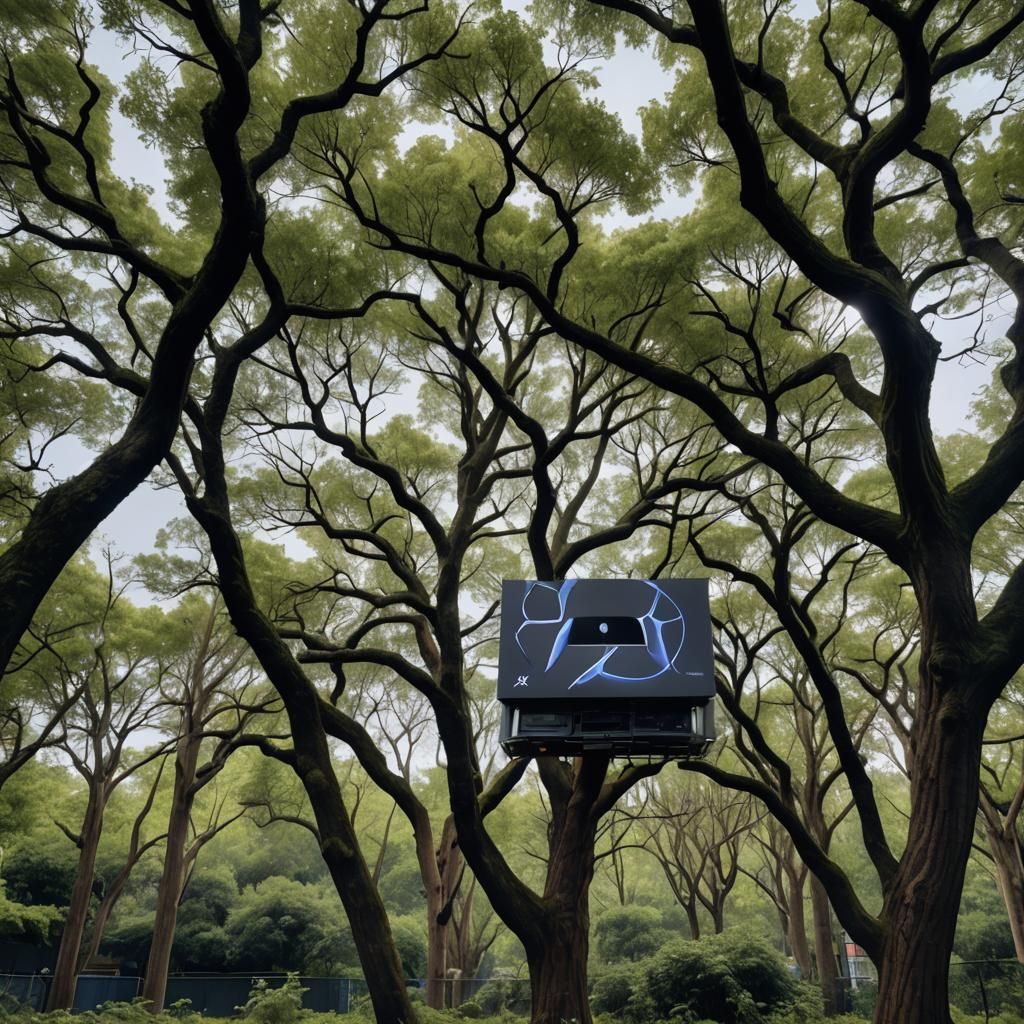 trees and playstation 5 - AI Generated Artwork - NightCafe Creator