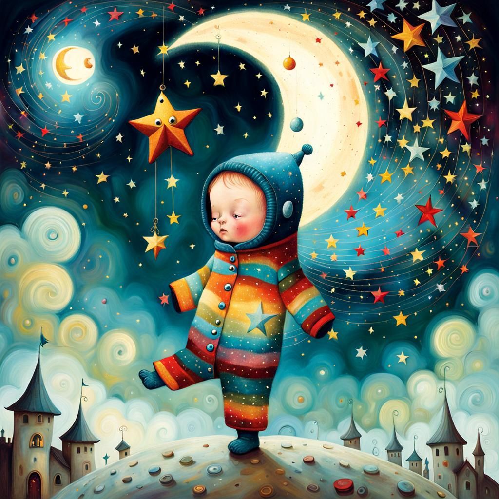 "surealism silly toddler dressed in colourful woolly pyjamas by Andy ...