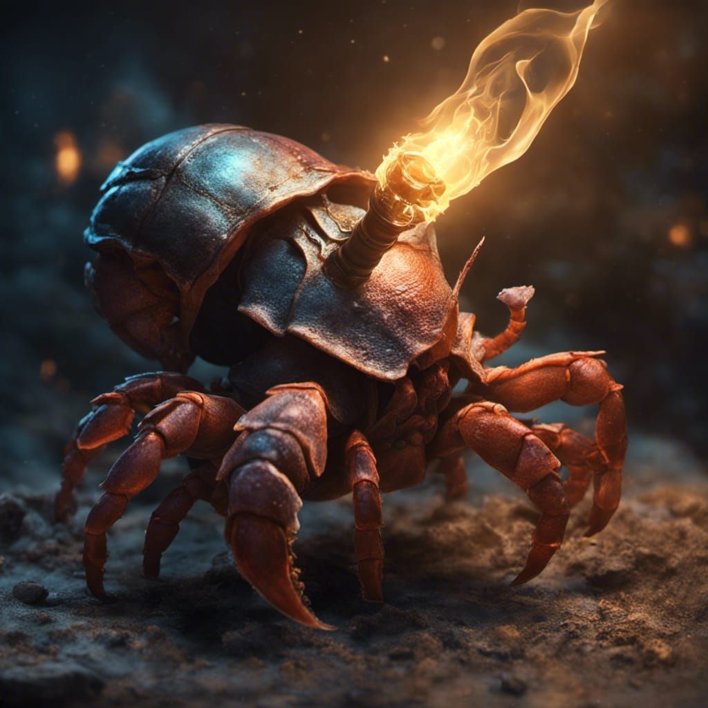 hermit crab holding a torch, a masterpiece, 8k resolution, dark fantasy ...
