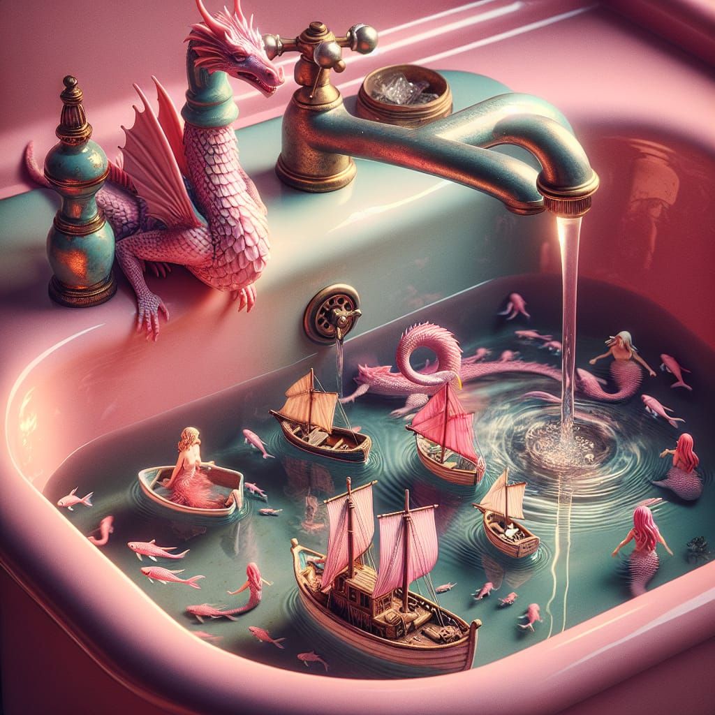 Whimsical Fantasy Sink Scene in Pastel Pink - AI Art