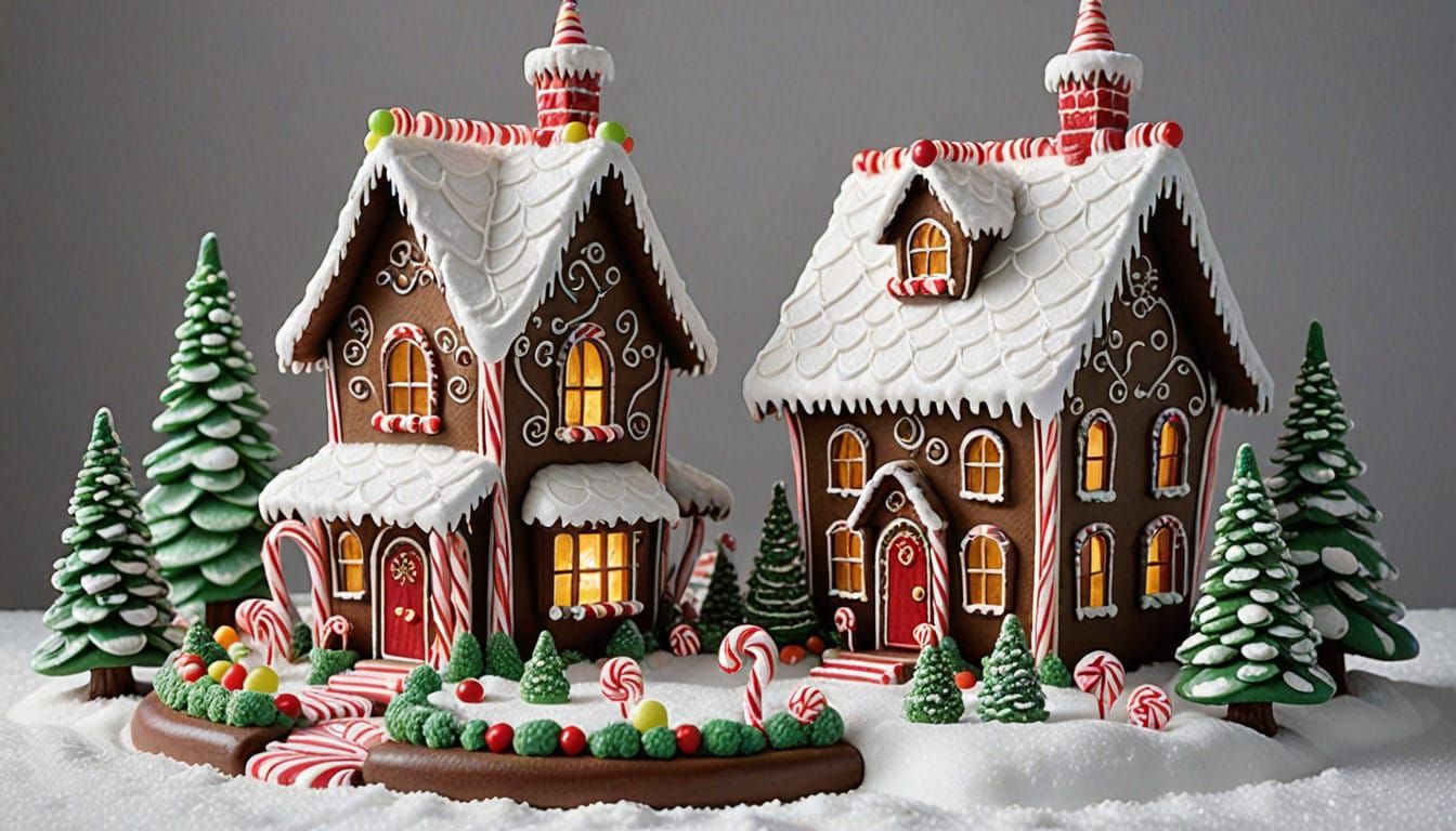 Winter Wonderland Gingerbread Sculpture in Vivid C... - AI Art