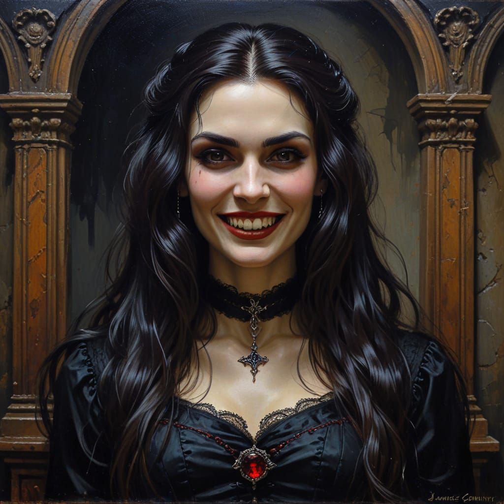 Gothic Vampire Maiden in Carmine and Black - AI Art