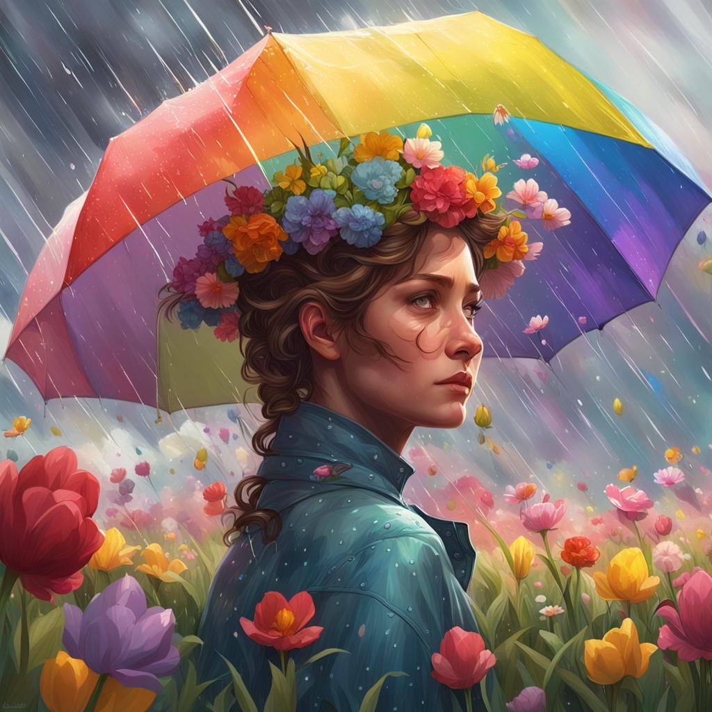 spring rain, flowers, clouds, rainbow, Easter Monday with friends - AI ...