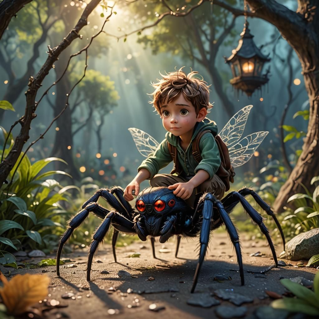 Fairy rides on his spider - AI Generated Artwork - NightCafe Creator