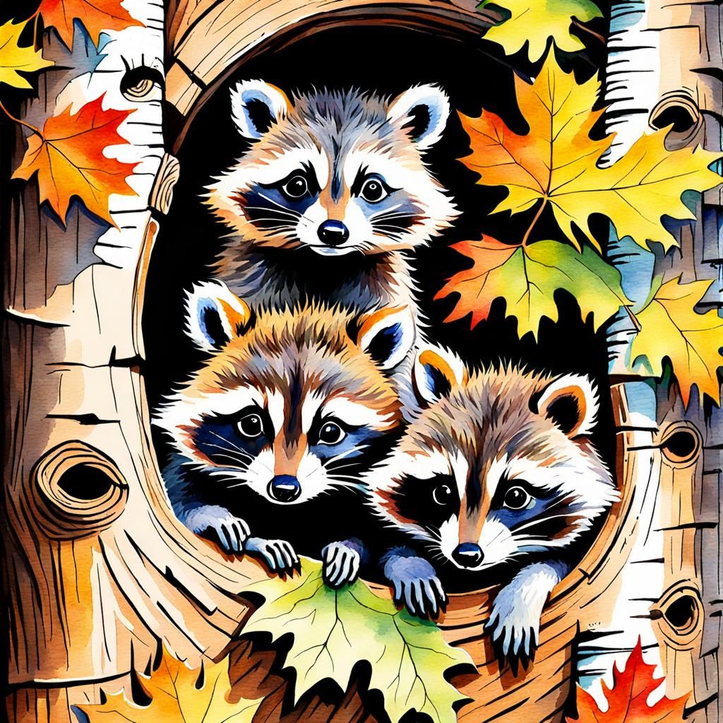 Watercolor Raccoons - AI Generated Artwork - NightCafe Creator