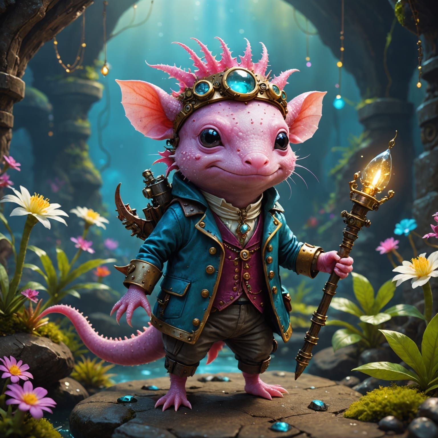 Whimsical Axolotl Mayor in a Fantastical Underwate... - AI Art