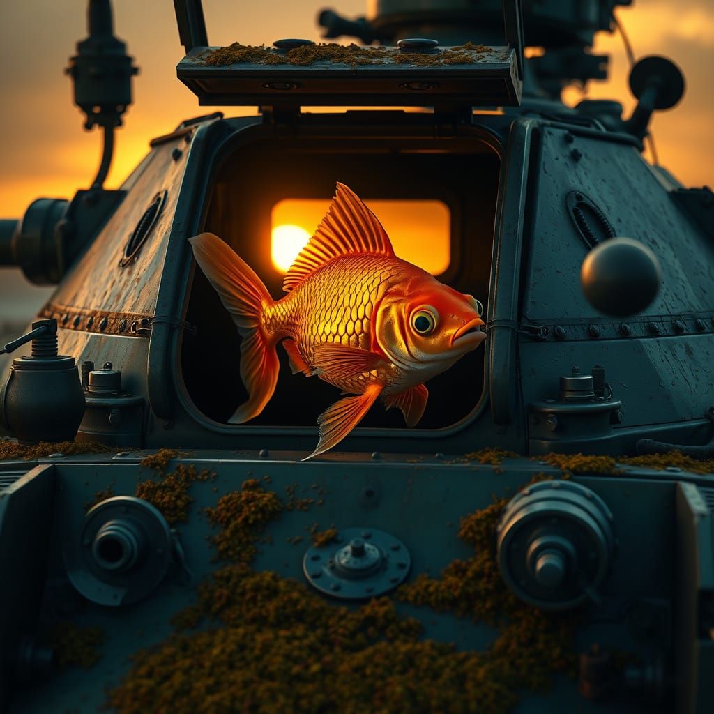 The fishes Tank - Regal Goldfish Rules Over Vintage War Tank