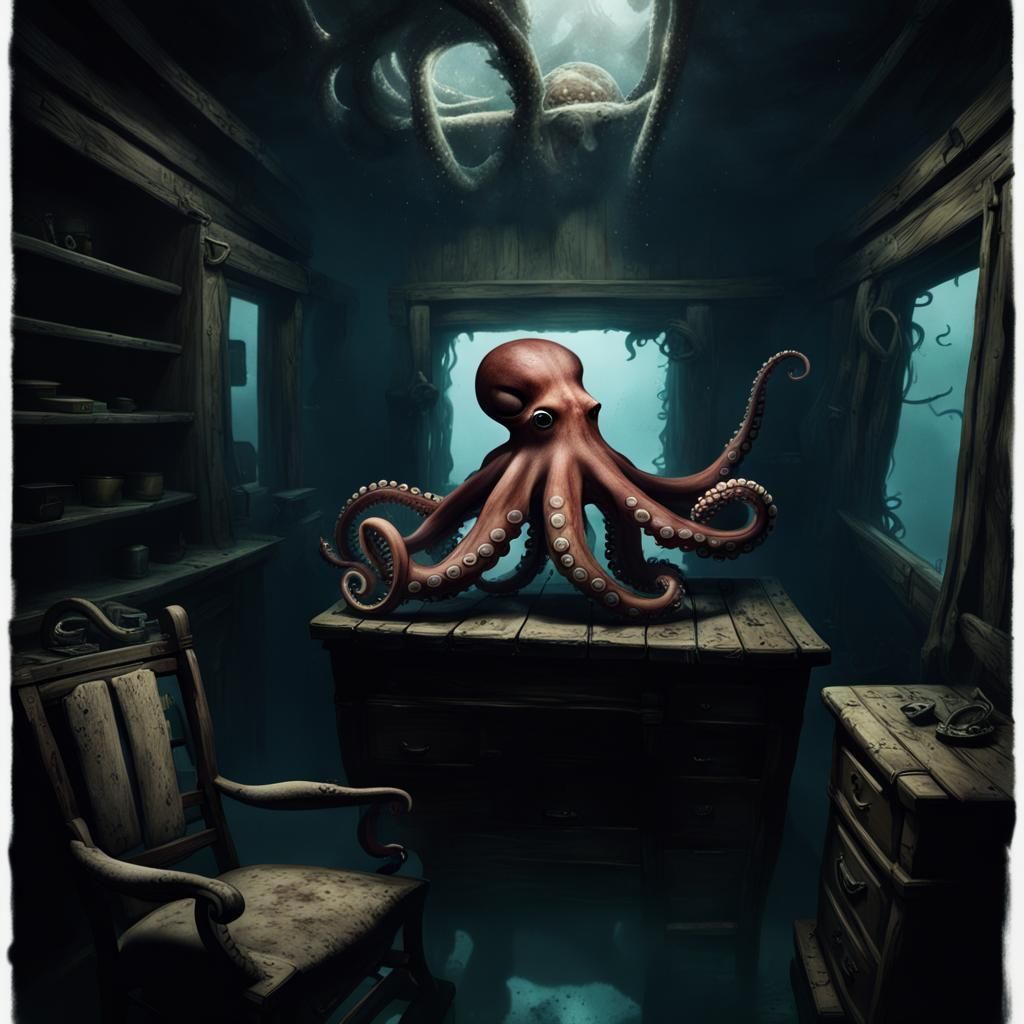 An Octopus in a Cabin of a Sunken Ship 6 - AI Generated Artwork ...