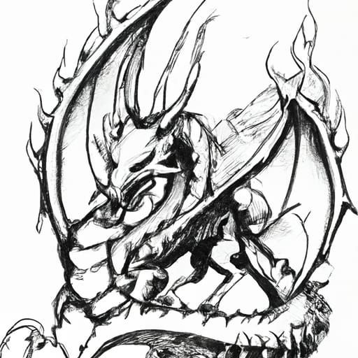 Ink drawing of a dragon #4 - Dragon in Ink: A Classic Drawin...