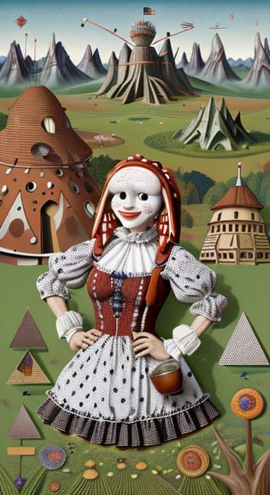 Symmetrical Raggedy Ann Portrait in Utopian Cubist... - AI Art