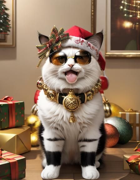Christmas Cat Celebrating the Holiday - AI Generated Artwork ...