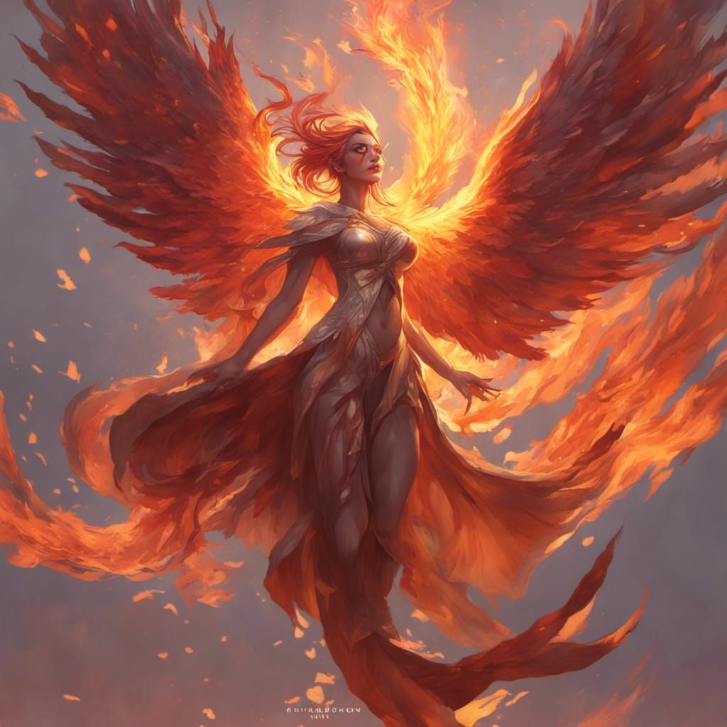 female phoenix rising from fiery ashes reborn romantic full body , 8k ...