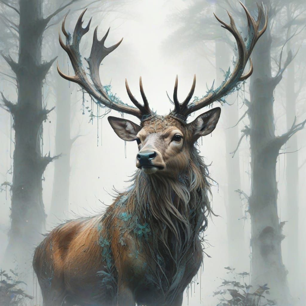 Regal Stag in Enchanted Ancient Forest - AI Art