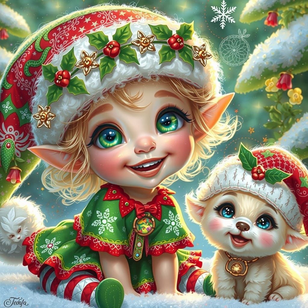 Baby elf - Whimsical Infant Elf in a Sunlit Forest Glade