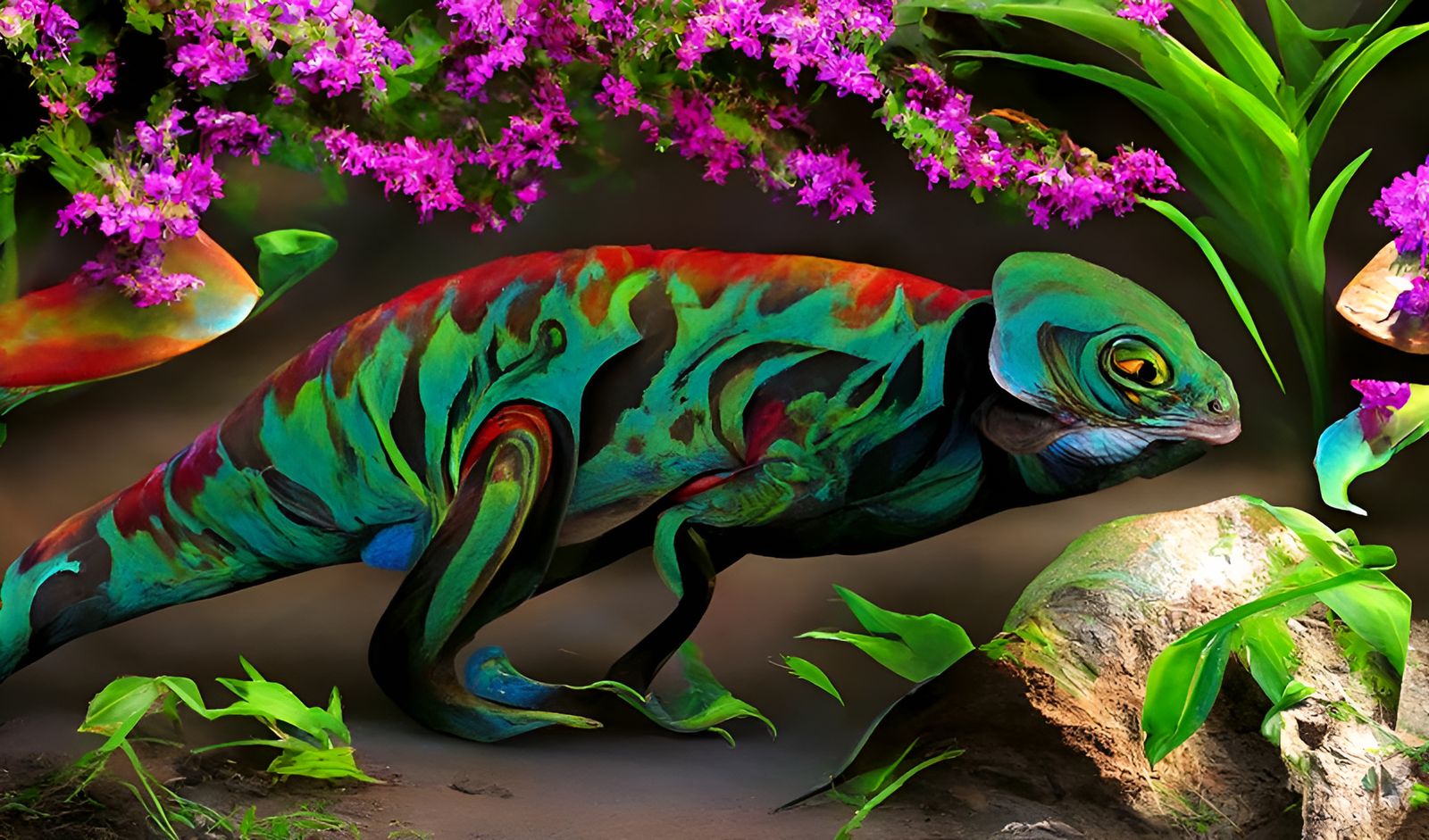 Chameleon Night Fire - AI Generated Artwork - NightCafe Creator